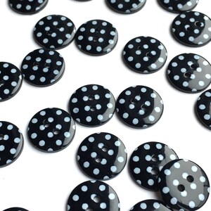 10, Black Spotty Buttons, Black Dotty Buttons, Black Polka Dot Buttons ...