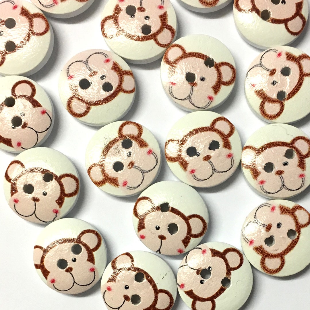 20 X 15mm Wood Monkey Buttons, Monkey Picture Buttons, Cute Buttons ...