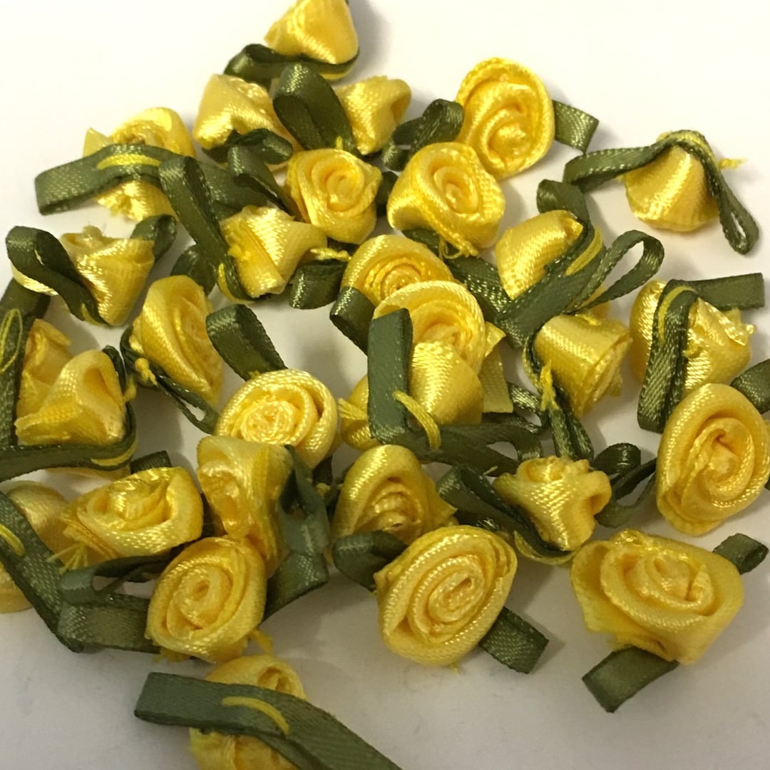 10, Yellow Ribbon Roses, Satin Ribbon Roses, Yellow Satin Roses, Sew on ...