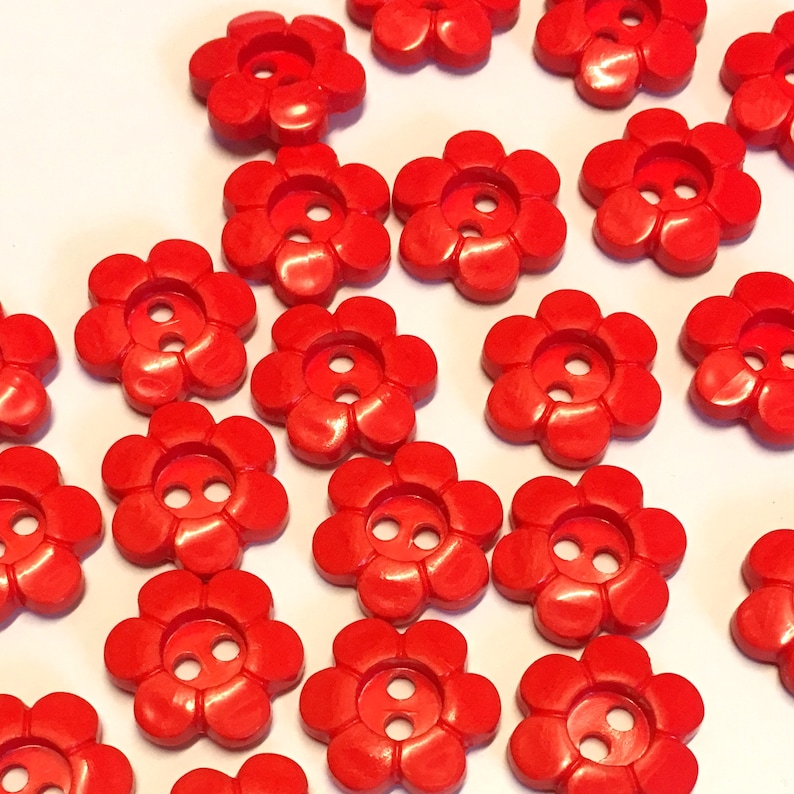 10 Red Flower Buttons Red Buttons Red Floral Buttons 17mm - Etsy