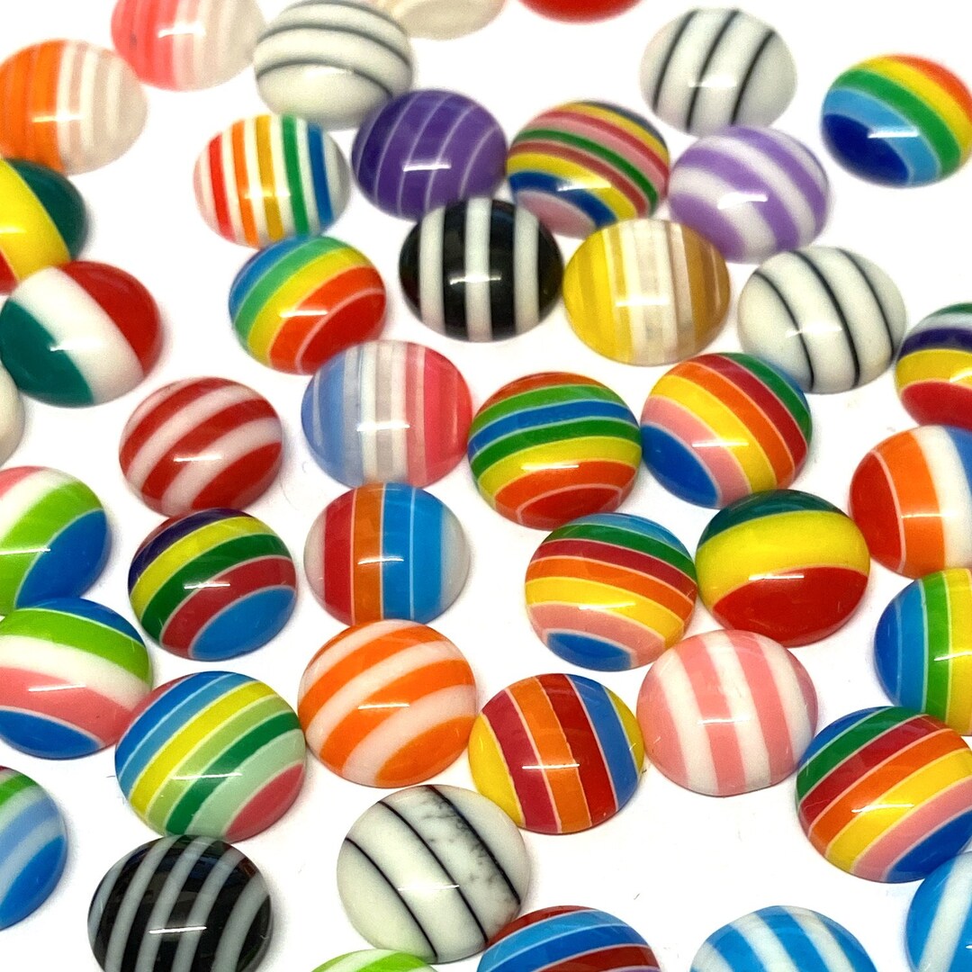 25, Mixed Stripe Resin Flat Back Cabochons, Assorted Half Dome ...