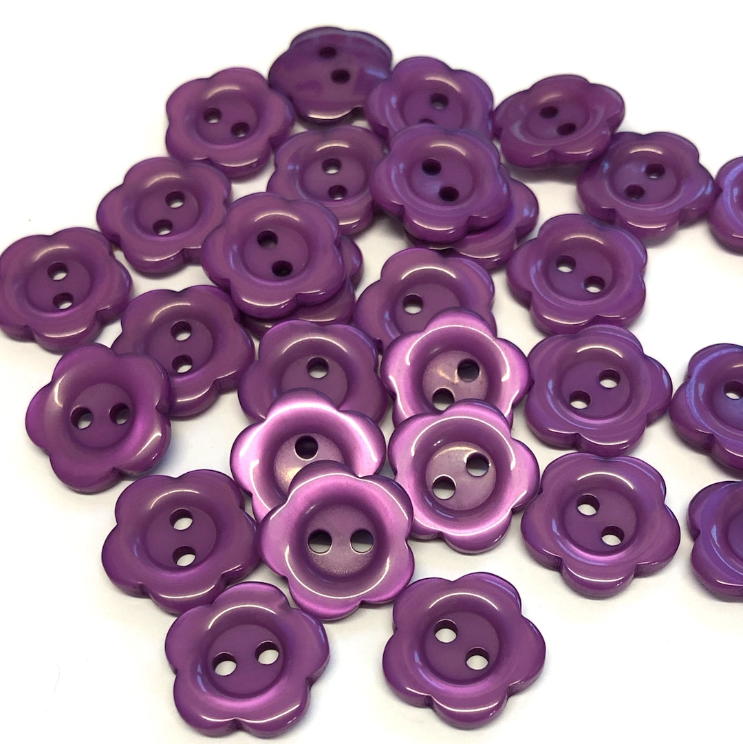 10, 14mm (22L) Purple Flower Shaped Resin Buttons, Purple Flower ...
