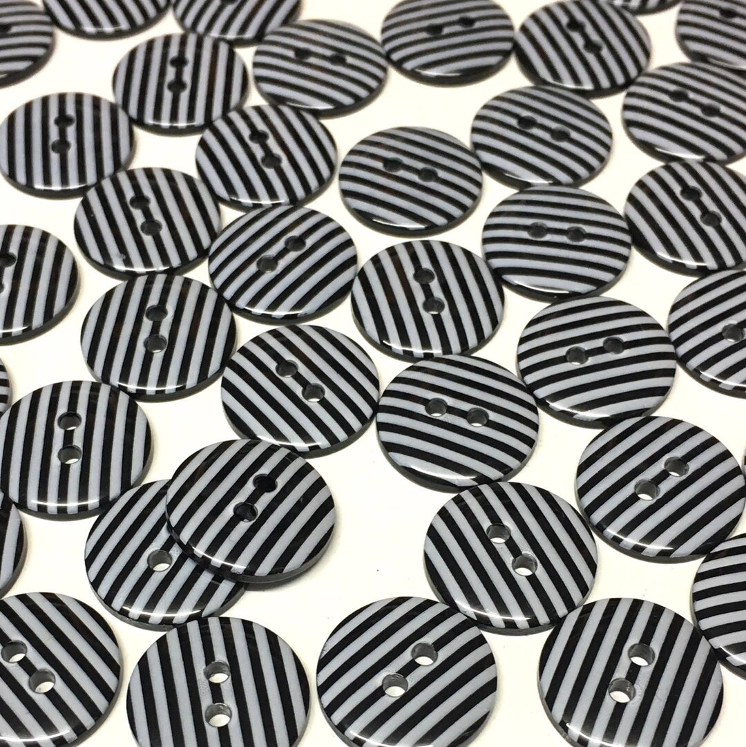 10, Black and White Stripe Buttons,black Stripy Buttons, 15mm Black ...