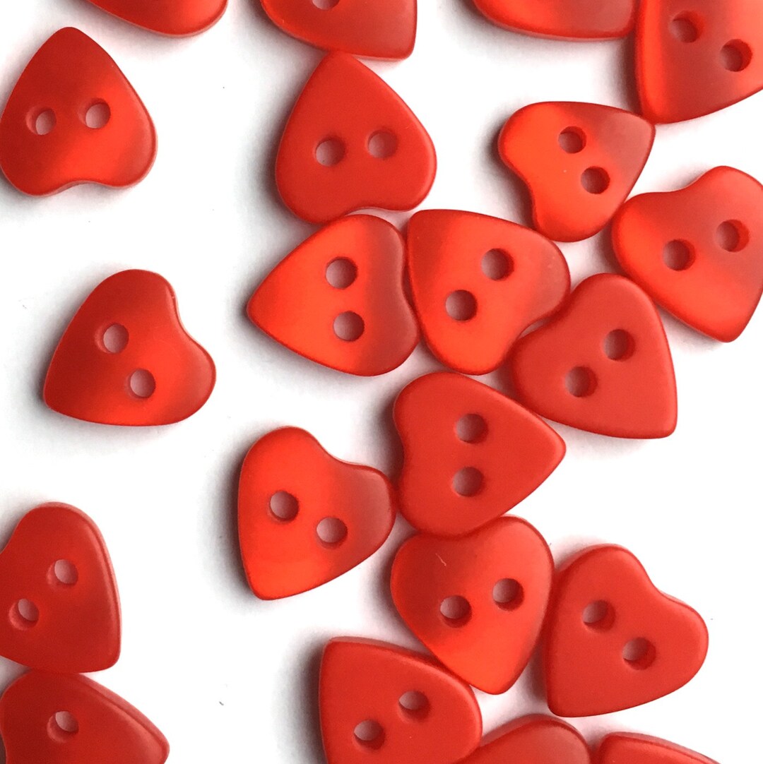 10, Red Heart Buttons, Heart Shaped Buttons, Small Buttons, Opalescent ...