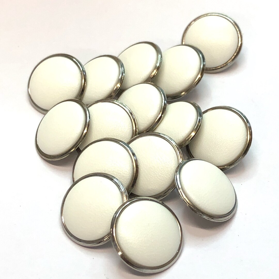 6, 18mm (28L) White Shank Buttons With a Silver Metallic Border, White ...