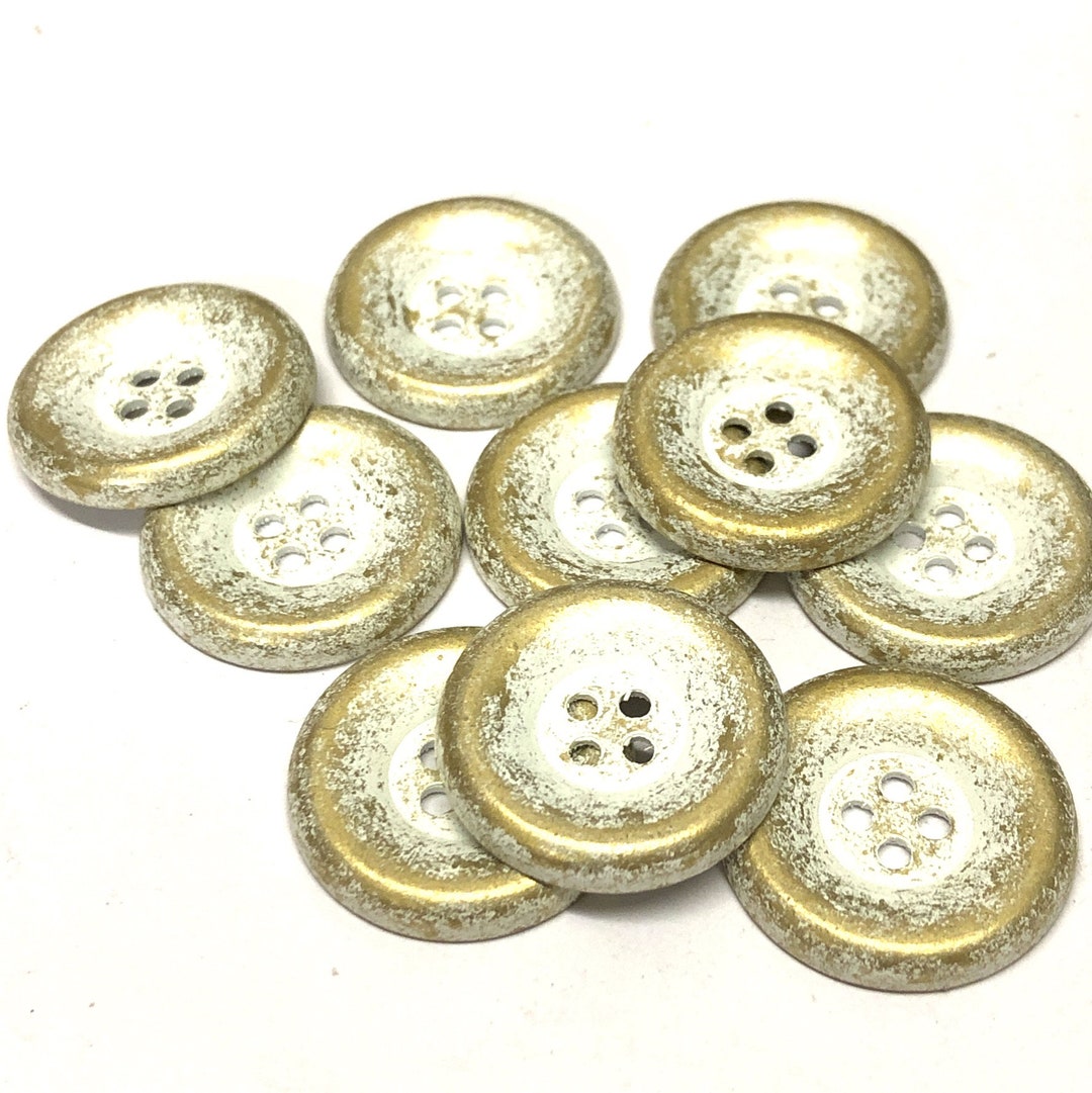 6 Metal White Dusted Pale Gold Coat Buttons, Heavy Metal Buttons, Gold ...