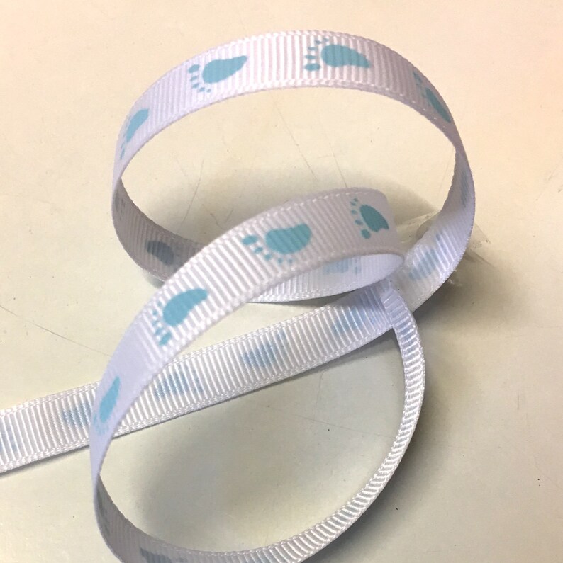 5M White baby ribbon pink baby feet ribbon blue baby feet | Etsy