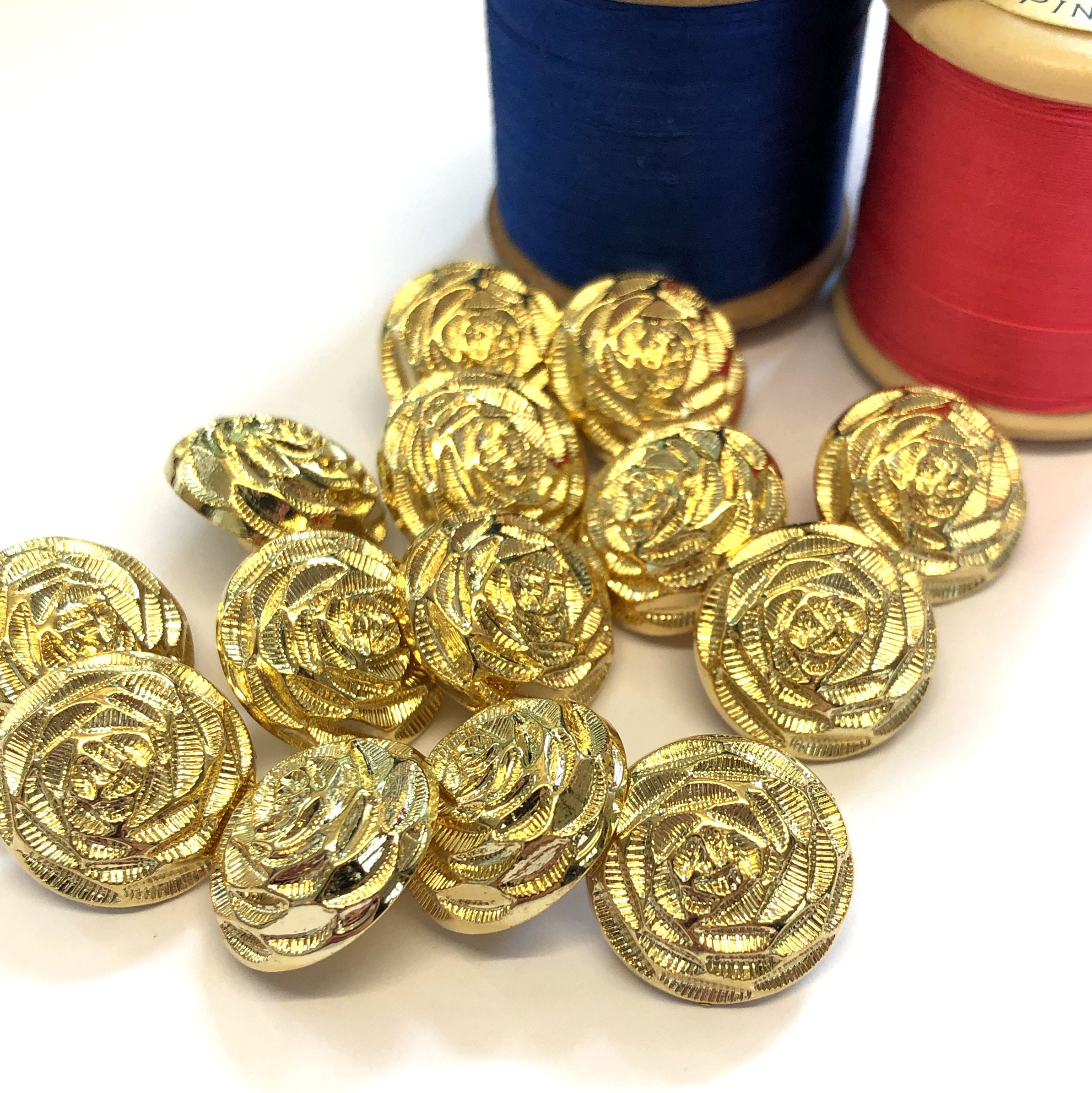 6 18mm Beautiful Etched Rose Buttons Gold Rose Buttons Gold | Etsy