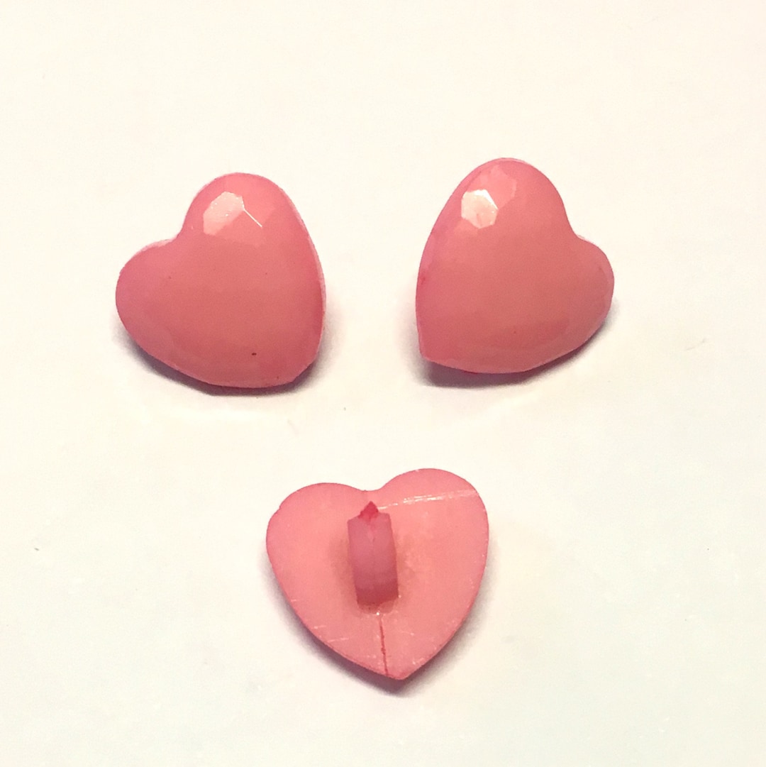 10 Pink Heart Buttons, Faceted Heart Buttons, Pink Buttons, 14mm Heart ...