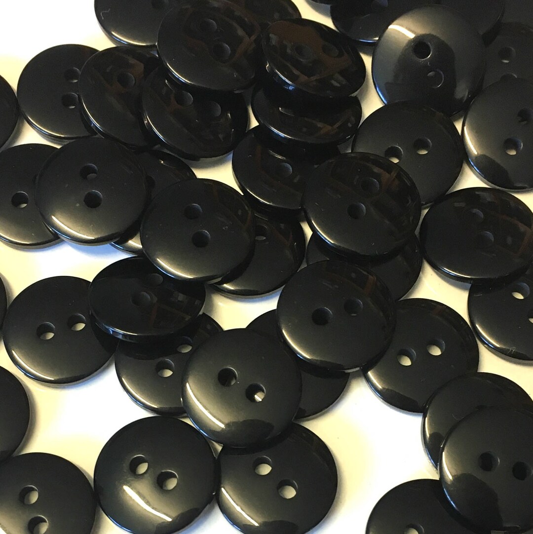 10 X Black Resin Buttons, Black Flat Buttons, Shirt Buttons, 15mm Black ...