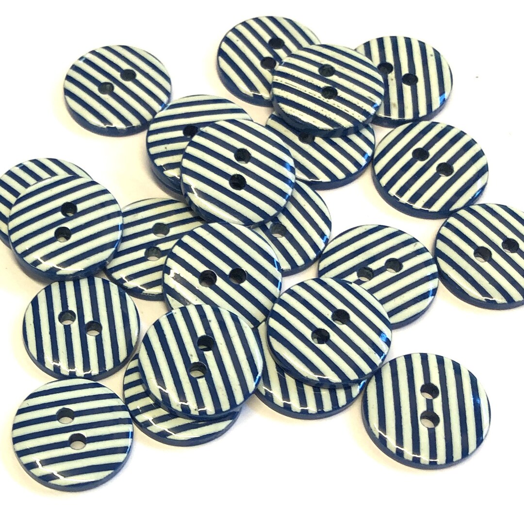 10, Dark Blue Stripe Buttons, Dark Blue Stripy Buttons, 15mm Blue ...