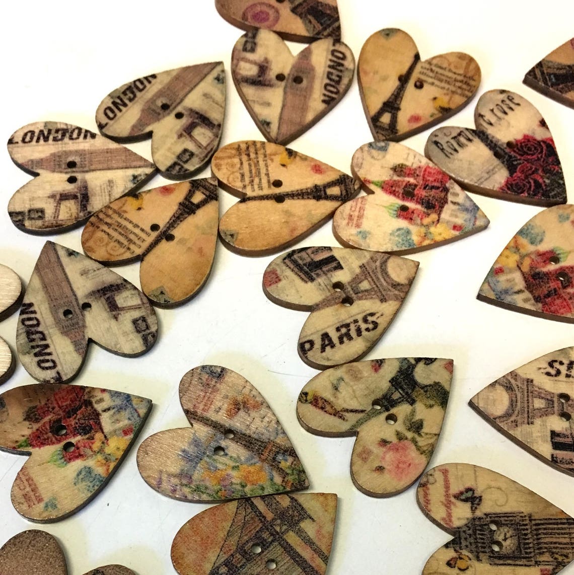 10 X Heart Shaped Wooden Buttons Heart Buttons Wood Buttons | Etsy