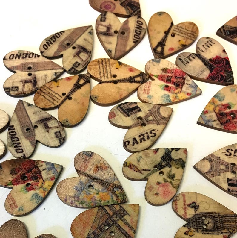 10 X Heart Shaped Wooden Buttons Heart Buttons Wood Buttons | Etsy