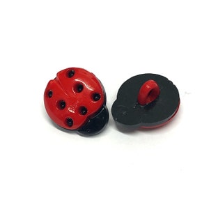 10 X Small Red and Black Ladybird Buttons With a Rear Shank, Novelty ...