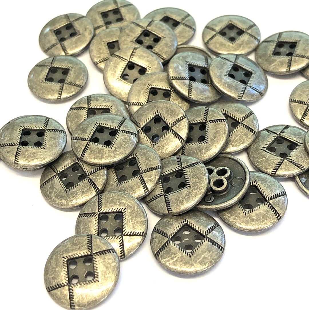 6 Patchwork Effect Agd Silver Metal Coat Buttons, Heavy Metal Buttons ...