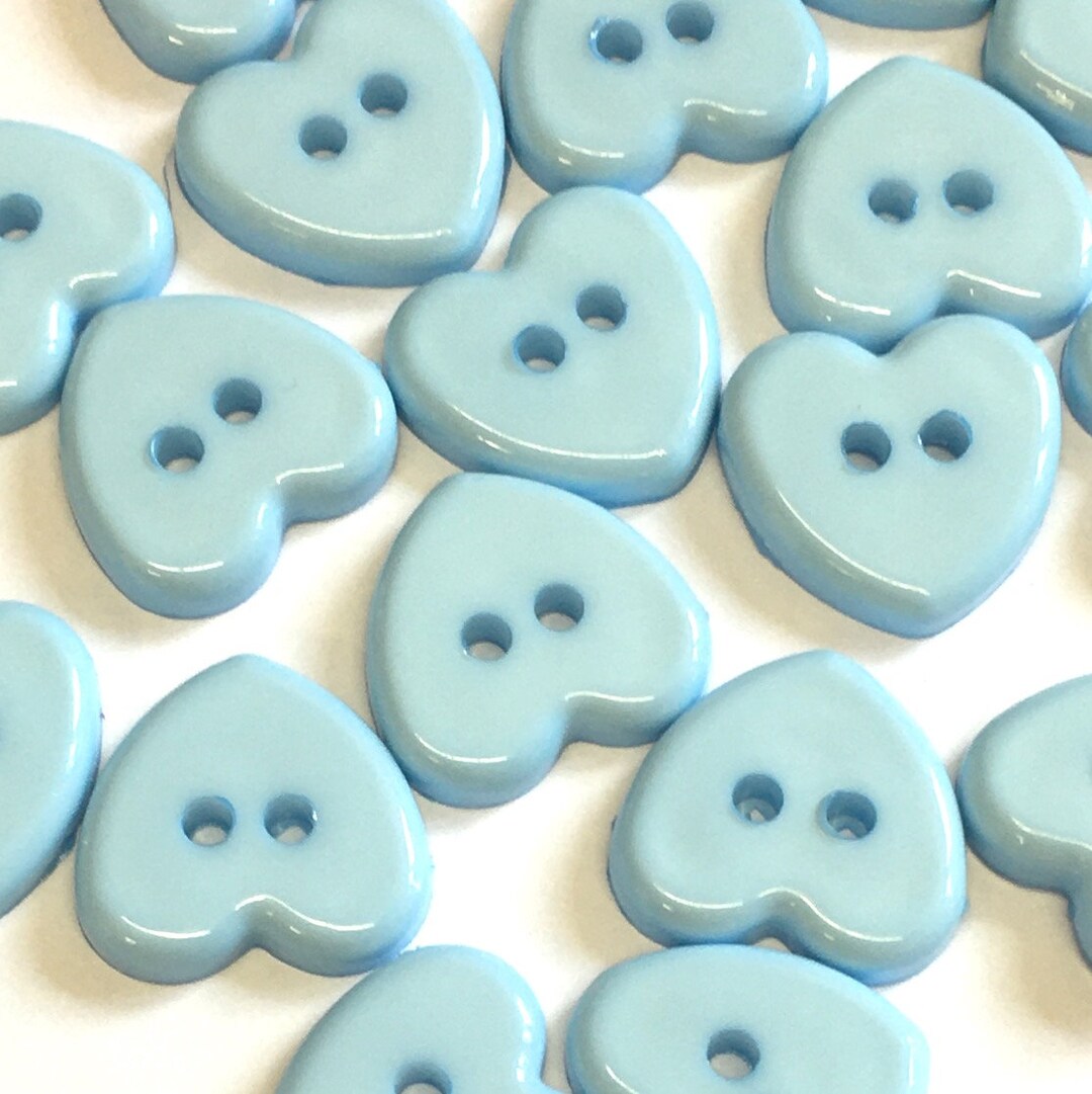 10, Blue Heart Buttons, Blue Buttons, Heart Shaped Buttons, Baby ...