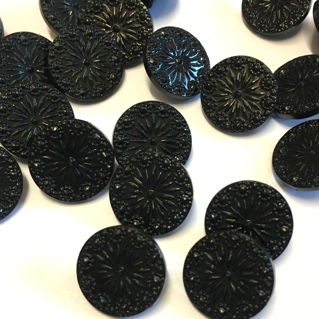 10, 15mm Etched Black Shank Buttons, Flat Surface With Etched Pattern ...