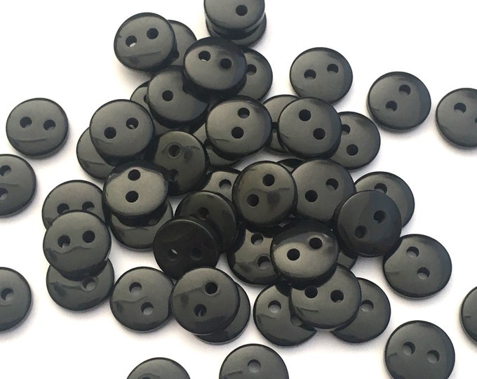 50 X 9mm Black Dolly Buttons, Small Black Buttons, Round Buttons, Shiny ...