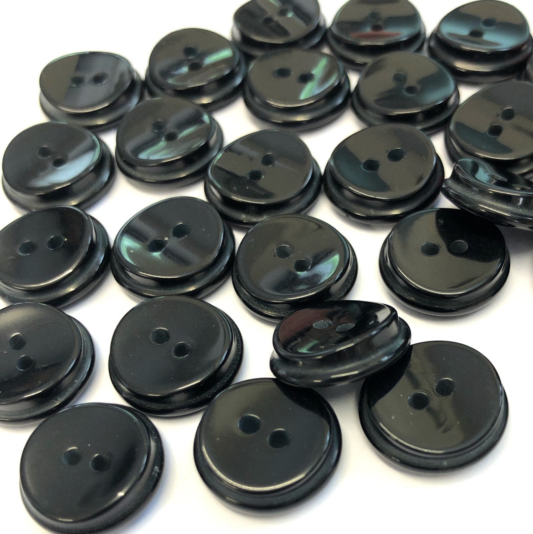 10, 15mm (24L) Chunky Black Shirt Buttons, Curved Surface Buttons, Two ...