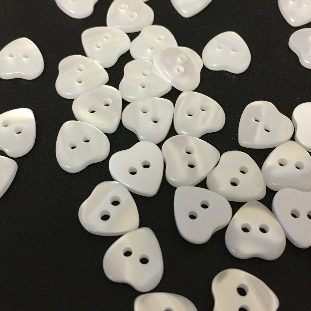 10, White Heart Buttons, Heart Shaped Buttons, Small Buttons ...