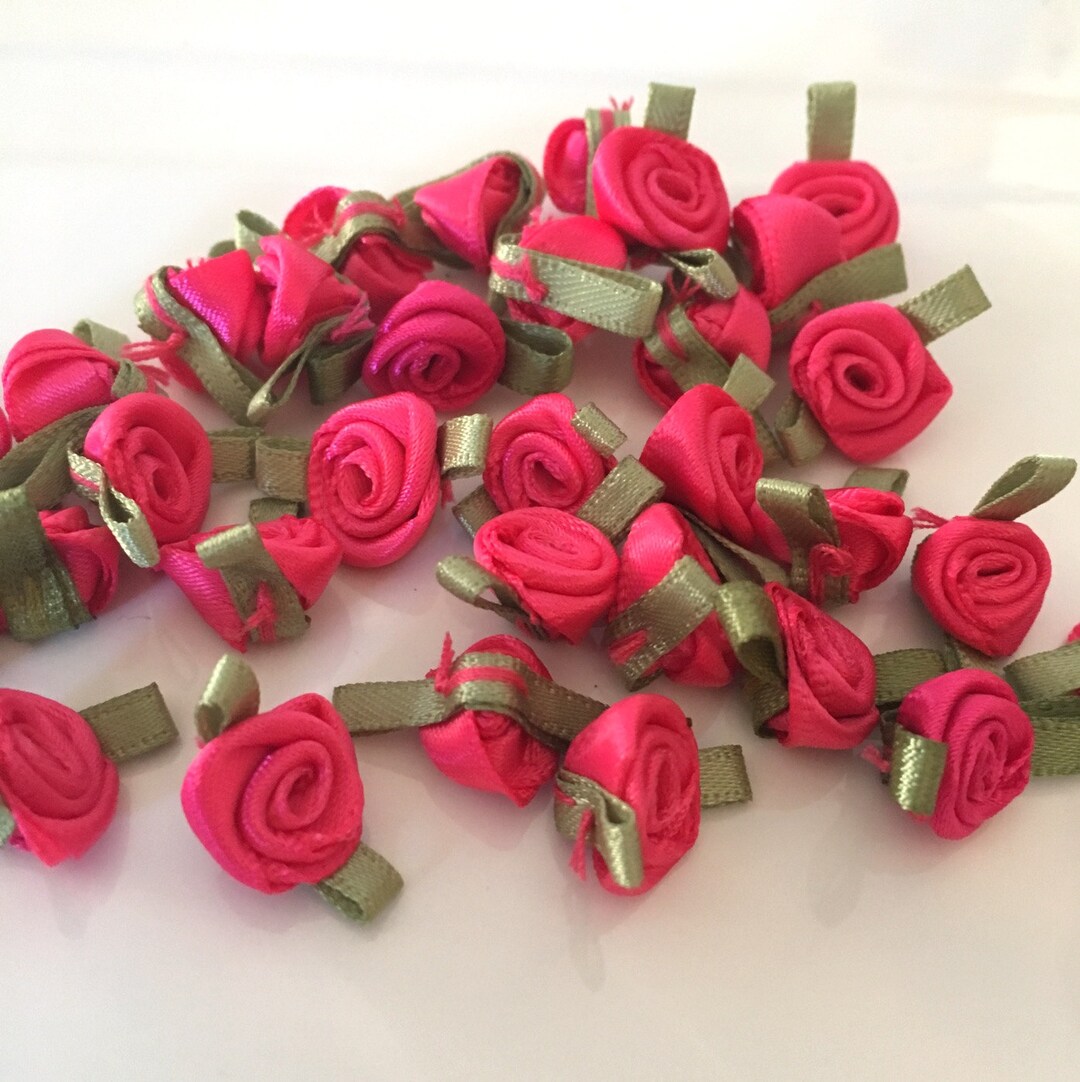 10, Hot Pink Ribbon Roses, Satin Ribbon Roses, Hot Pink Satin Roses ...