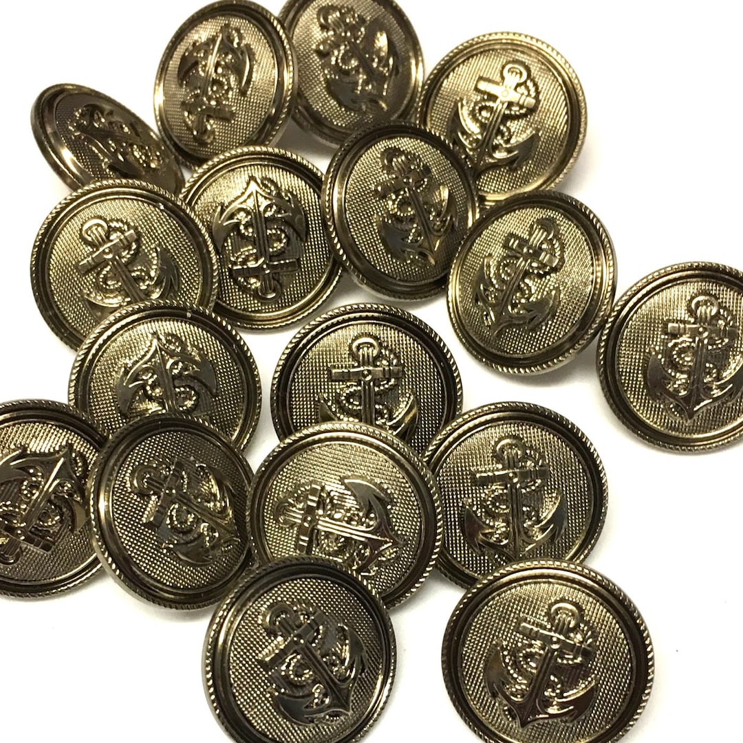 10, Aged Silver Buttons, Anchor Buttons, Plastic Buttons, 18mm Buttons ...