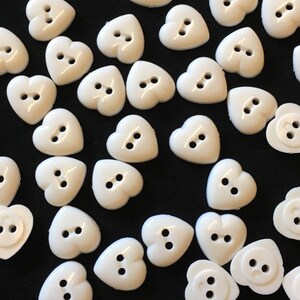 10, White Heart Buttons, White Buttons, Heart Buttons, 13mm Buttons ...