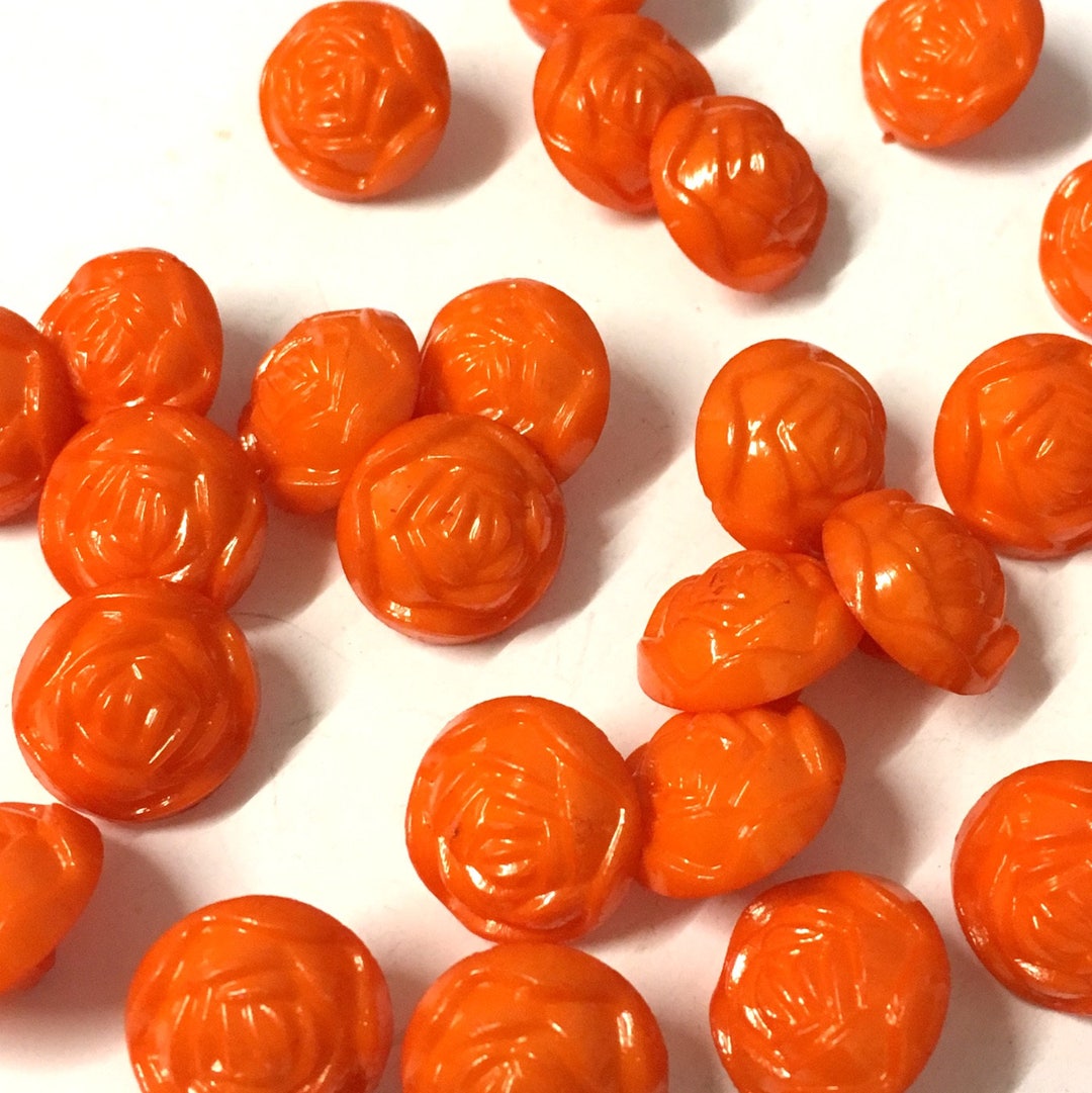 10 Orange Rose Buttons, Orange Flower Buttons, Orange Buttons, Orange ...