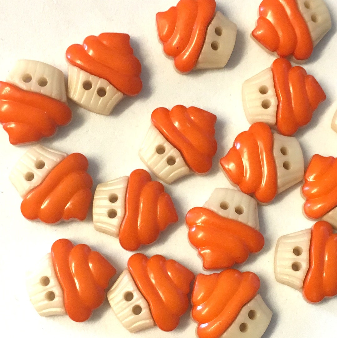 10, Orange Cupcake Buttons, Bun Design Buttons, Cute Orange Buttons ...