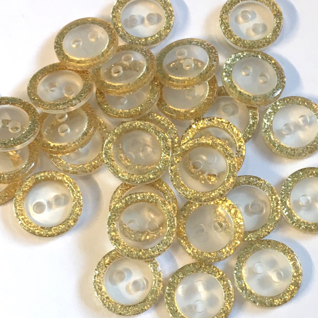 10 Clear Buttons With a Gold Glitter Border, 13mm Clear Buttons ...