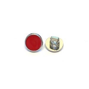 10, Small 11mm (18L) Silver Metallic and Red Resin Round Buttons With ...