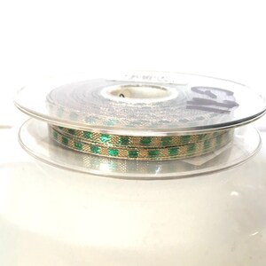 10 Metres Green and Gold Lurex Ribbon, 3mm Lurex Ribbon, Green Lurex ...