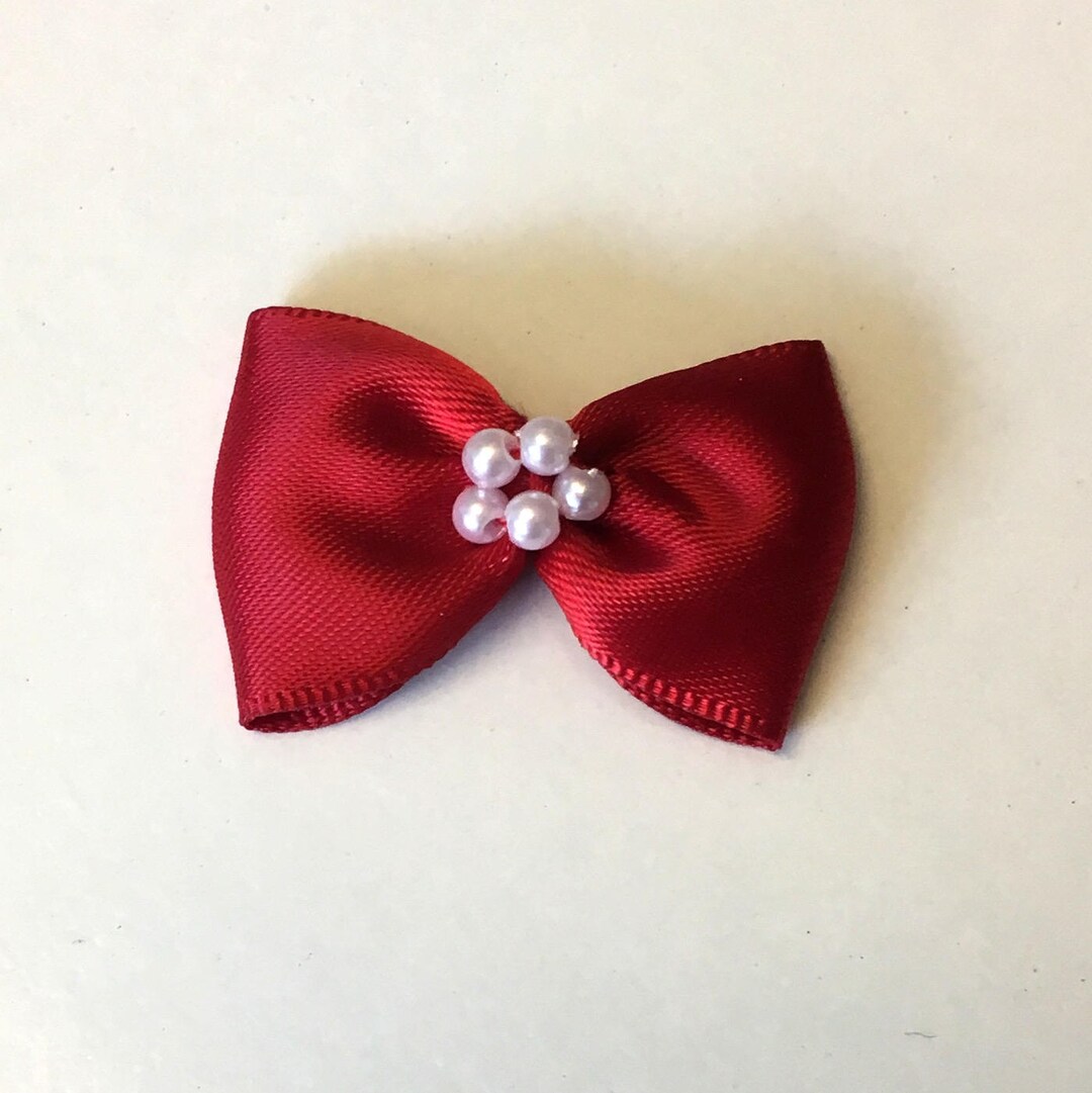 10, Red Satin Bows, Red Pearl Bows, Red Wedding Bows, Satin Ribbon Bows ...