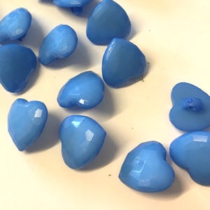 10 Blue Heart Buttons, Faceted Heart Buttons, Blue Buttons, 14mm Heart ...