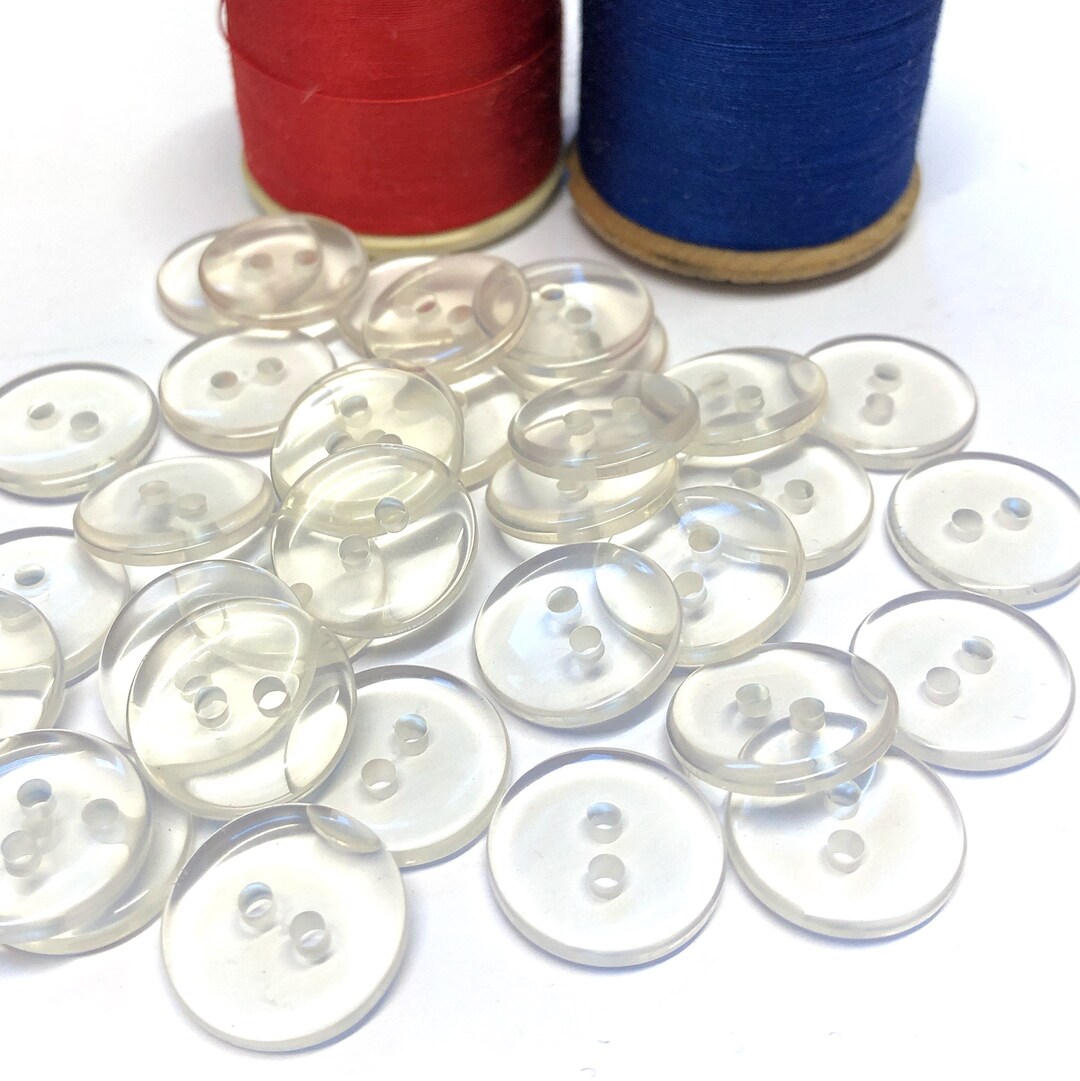 10, 15mm (24L) Clear Transparent Two Hole Buttons, Clear Buttons, See ...
