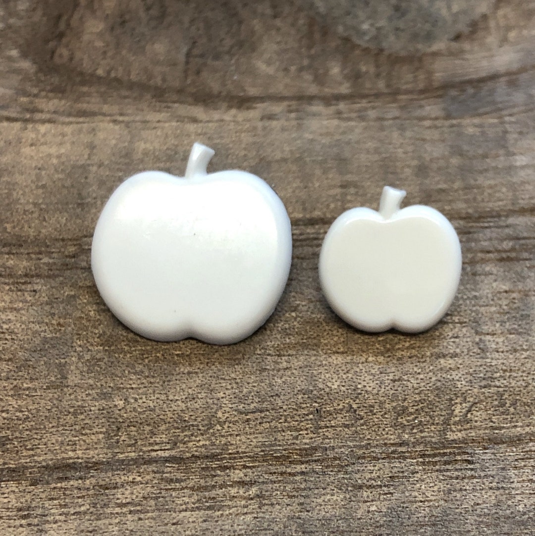 6 White Apple Buttons With a Rea Shank, Novelty Buttons, Fruit Buttons ...