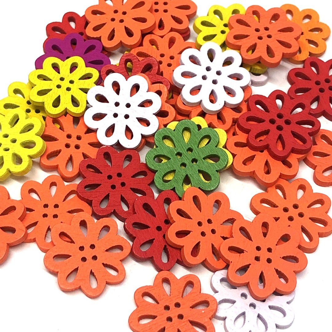 10 Pack: Laser Cut Wooden Flower Buttons - Mixed Colors (21mm) - Etsy