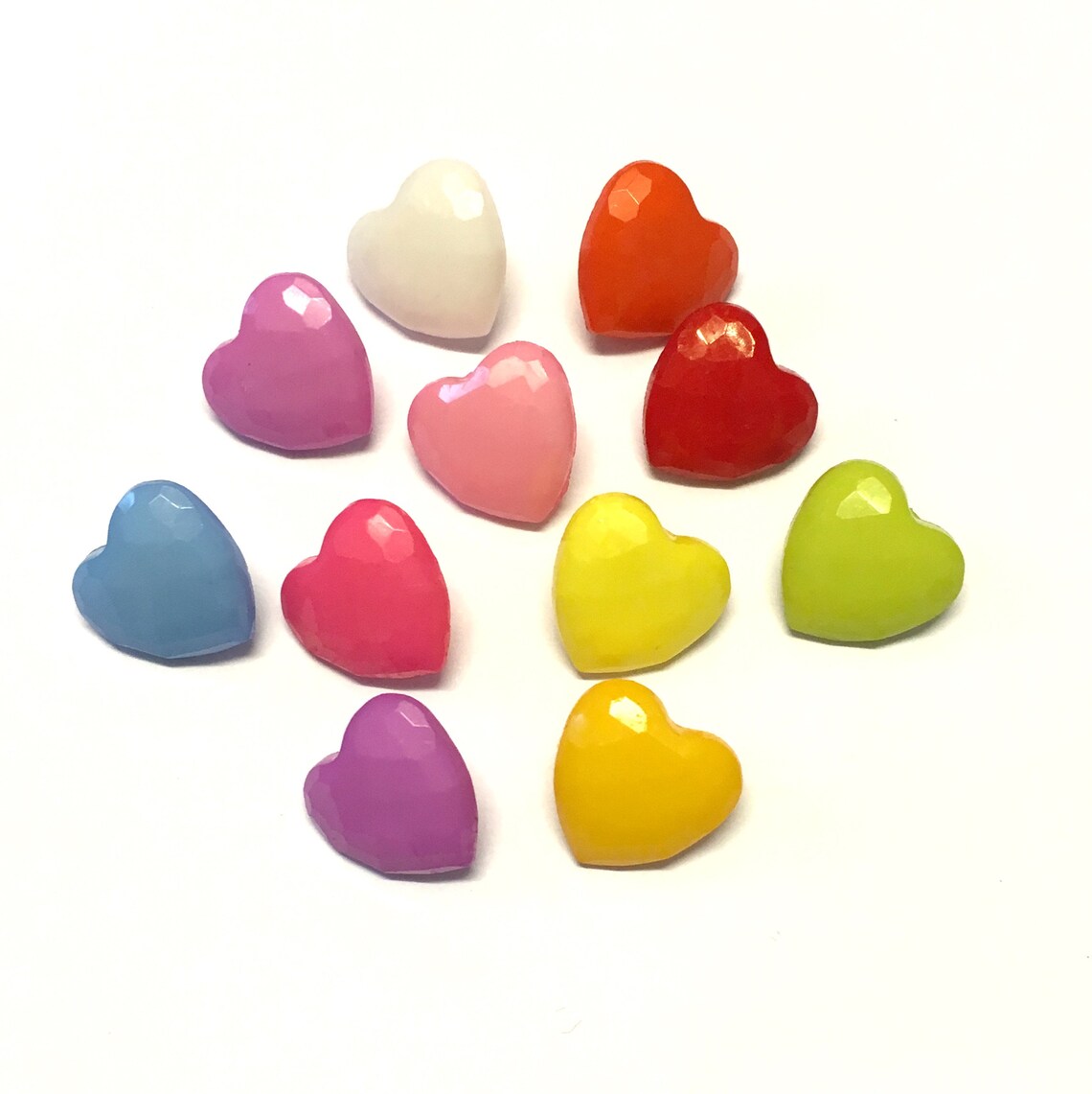 10 Hot Pink Heart Buttons Faceted Heart Buttons Bright Pink - Etsy