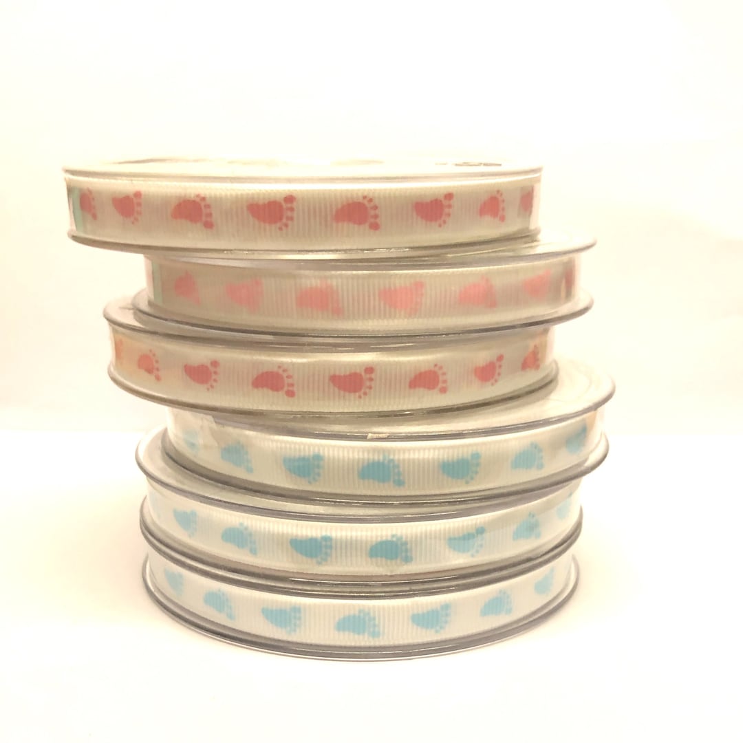 5M, White Baby Ribbon, Pink Baby Feet Ribbon, Blue Baby Feet Ribbon ...