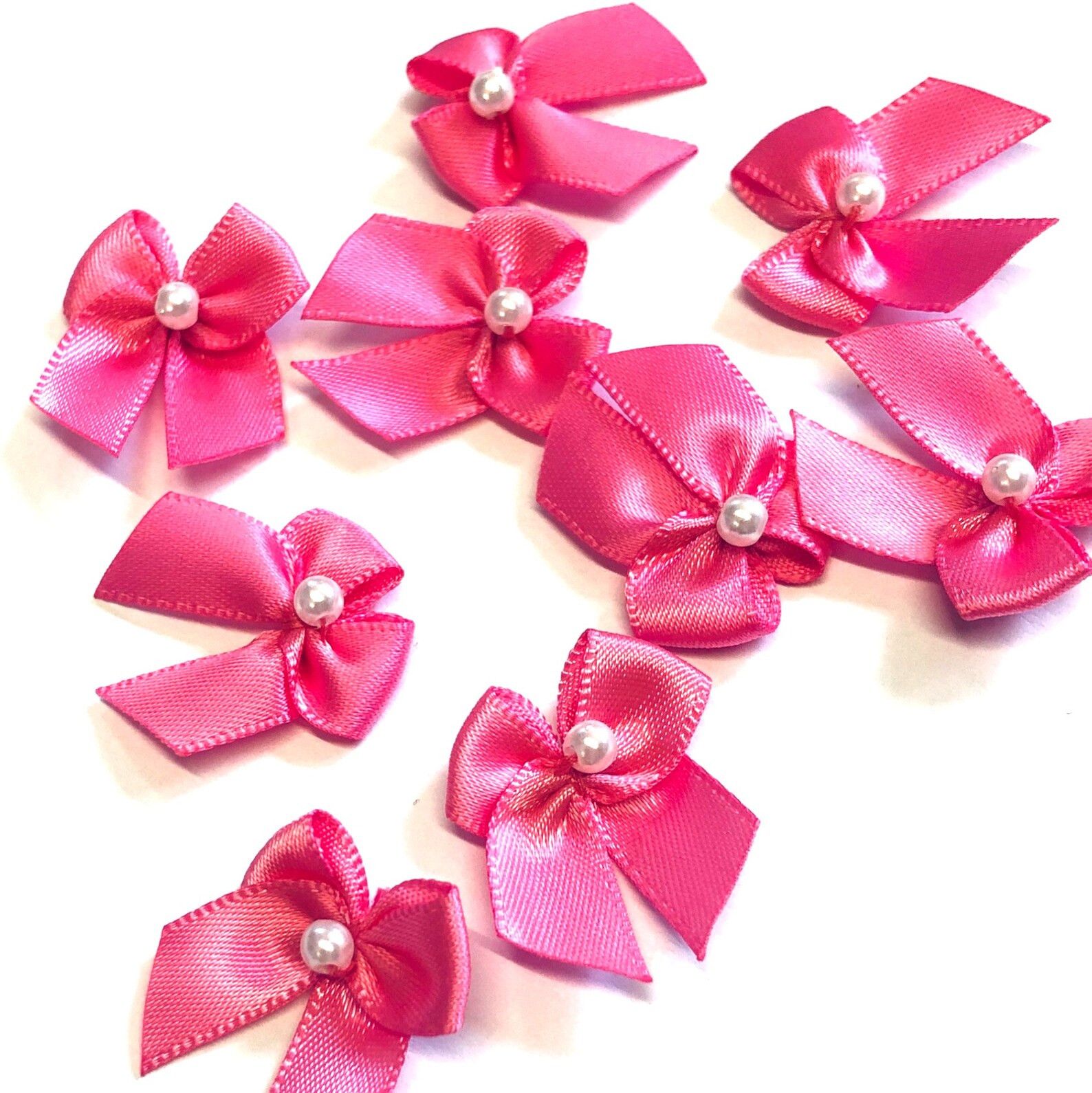 10 Hot Pink Satin Bows Hot Pink Pearl Bows Pink Bows Hot | Etsy