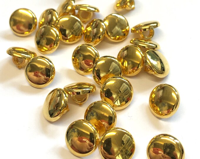 10, Small 11mm (18L) Shiny Gold Round Buttons With Rear Shank, Small ...