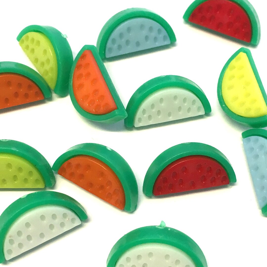 10 X Melon Wedge Shaped Buttons, Assorted Mixed Colours, 20mm Novelty ...
