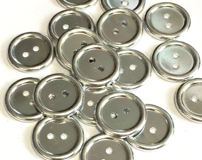 10 X 19mm Silver Metallic Buttons With Two Holes, Flat Silver Buttons ...