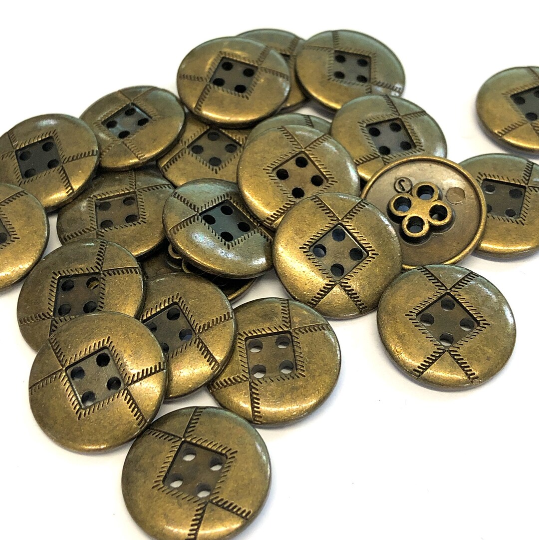 6 Patchwork Effect Bronze Metal Coat Buttons, Heavy Metal Buttons ...