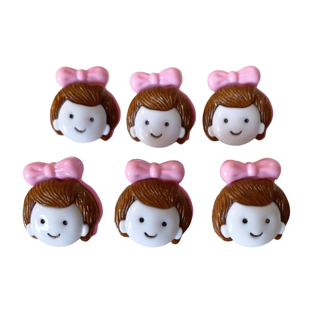 Pack of 6 Cute Girl Face Novelty Buttons, 19mm Novelty Buttons, Face ...