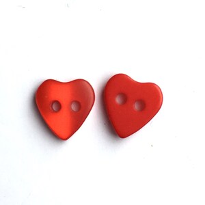 10, Red Heart Buttons, Heart Shaped Buttons, Small Buttons, Opalescent ...