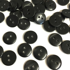 20, Black Buttons, 11mm Black Buttons, Black Shiny Buttons, Black Dolly ...