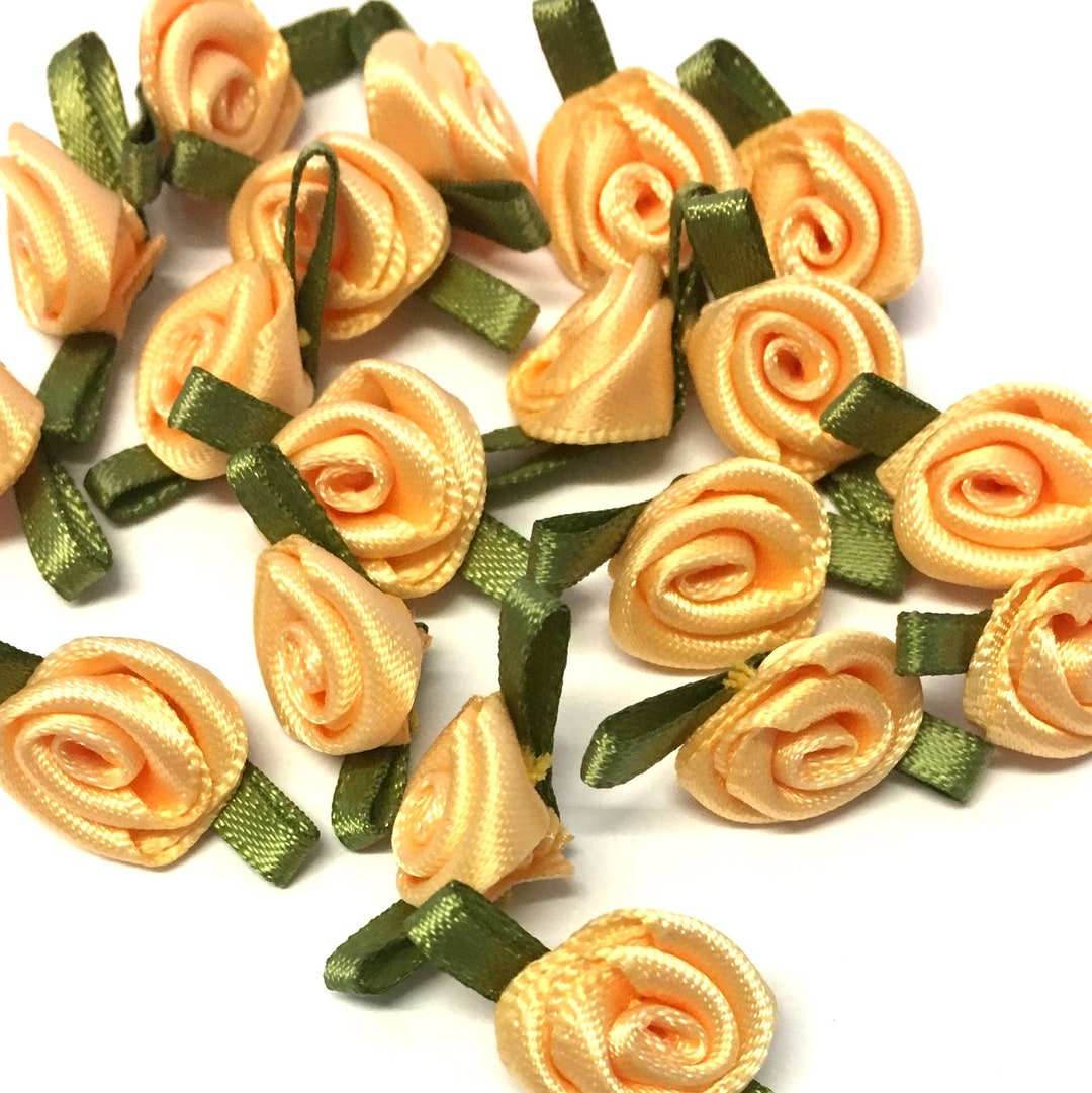 10, Pale Gold Ribbon Roses, Satin Ribbon Roses, Yellow Satin Roses, Sew ...