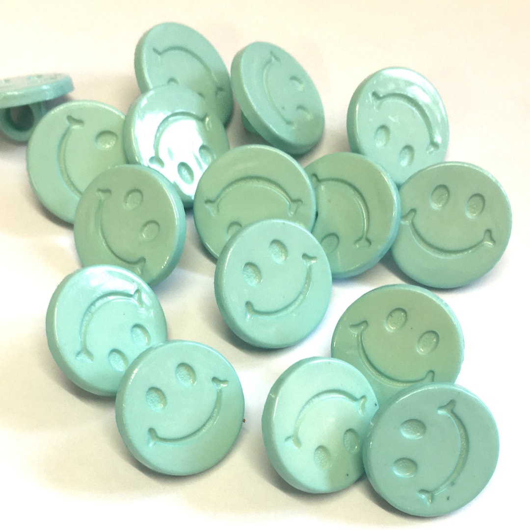 10 Light Turquoise Smiling Face Buttons, Green Novelty Buttons, Baby ...