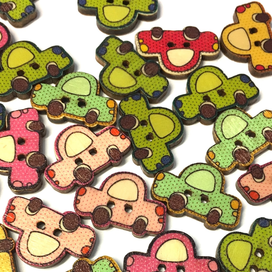 10, Assorted Car Buttons, Car Wooden Buttons, Mixed Car Buttons, Multi ...